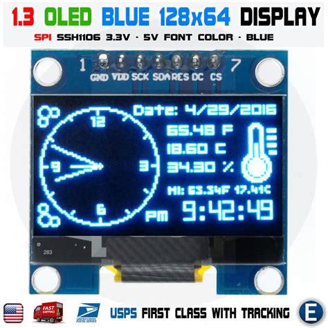 13 Spi 128x64 Led Oled Lcd Display Module Arduino Blue Color Ssh1106