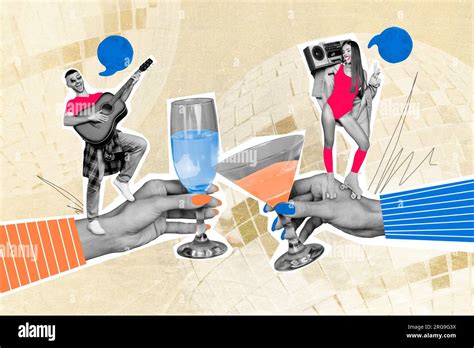 Artwork Collage Of Two Black White Effect Arms Hold Clink Martini