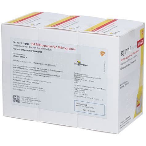 Relvar Ellipta 184 Mikrogramm22 Mikrogramm Inhp 3x30 St Mit Dem E