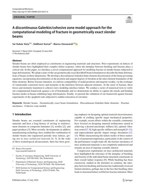 Pdf A Discontinuous Galerkincohesive Zone Model Approach For The