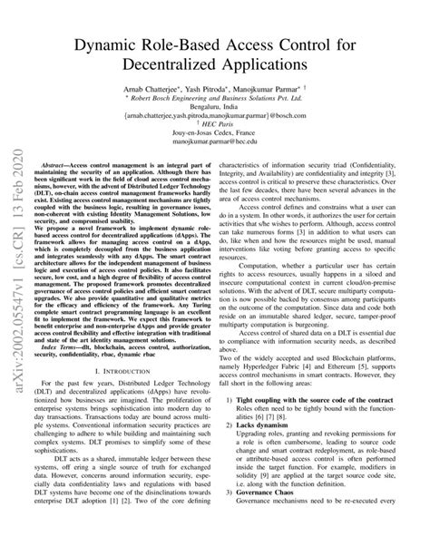 Dynamic Role Based Access Control For Decentralized Applications DeepAI