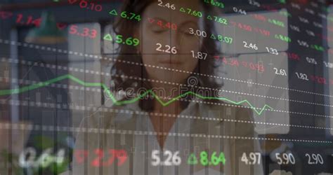Animation Of Graphs Trading Board Over Caucasian Female Architect