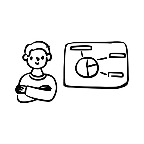 Doodle Man Showing Statistical Results Pie Chart Diagram Vector Art At Vecteezy