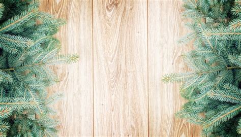 Blue Fir Tree Borders On Wooden Background With Copy Space Fir Tree