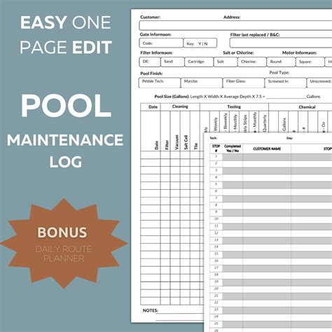 Residential Pool Maintenance Checklist V Pool Chemical Log Pool