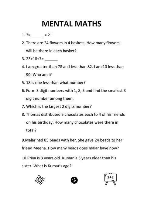 Grade 1 Mental Math Worksheets Mental Maths Worksheets Mathematics Worksheets Math Practice