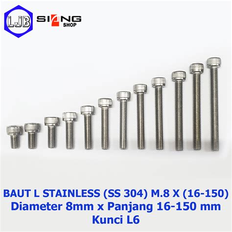 Jual Baut L M8 Stainless 304 The A2 70 Shopee Indonesia
