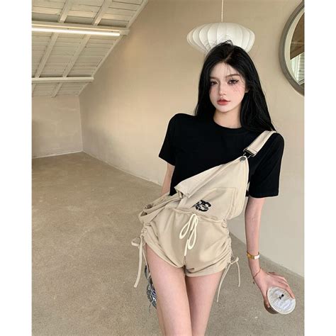 여성용 슬리밍 와이드 레그 점프 수트 루즈 핏 올 매치 하이 웨이스트 숏 서스펜더 팬츠 여름 캐주얼 패션 여름 나이 감소 Aliexpress