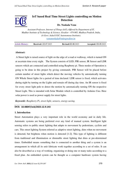 Pdf Iot Based Real Time Street Lights Controlling On Motion Detection