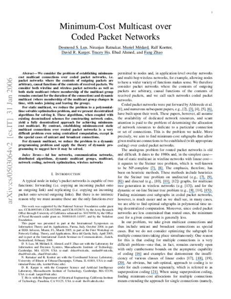 Pdf Minimum Cost Multicast Over Coded Packet Networks