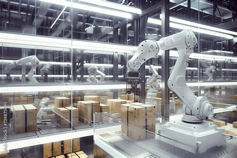 Robotics Mastery Automated Sorting Arms In A Futuristic Distribution Hub Stock Illustration