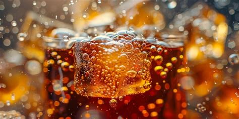 Premium Photo Effervescent Soda Drink With Ice In Closeup View