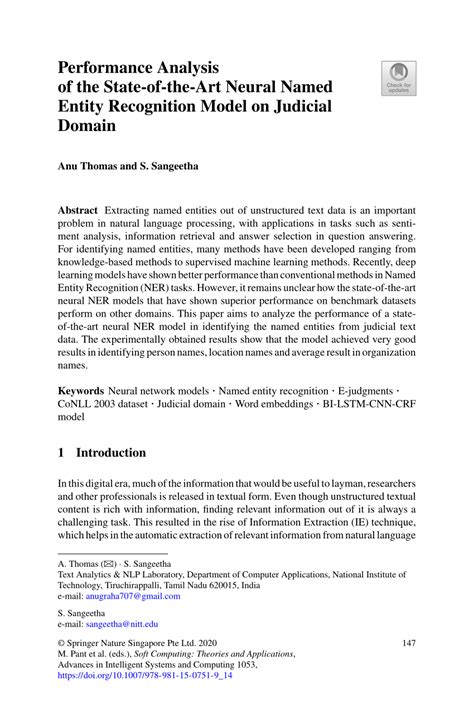 Pdf Performance Analysis Of The State Of The Art Neural Named Entity Recognition Model On