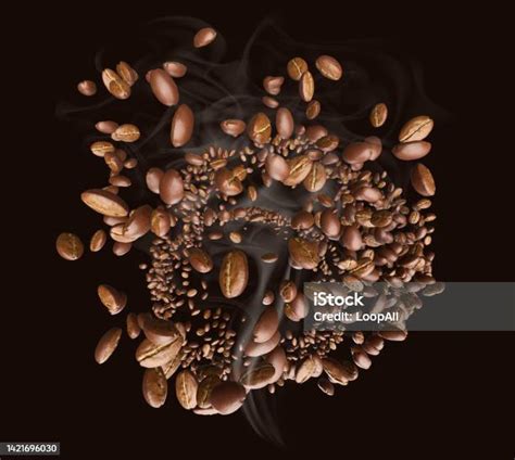 커피 나선형 뜨거운 증기로 날아 다니는 아라비카의 신선한 구운 콩 그림 커피 콩에 대한 스톡 사진 및 기타 이미지 커피 콩 날기 나선형 Istock