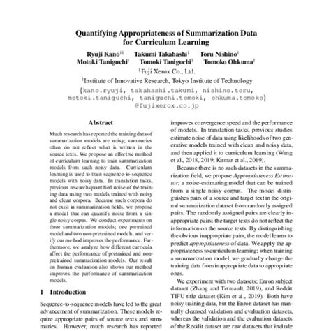 Quantifying Appropriateness Of Summarization Data For Curriculum
