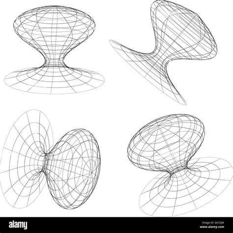 Abstract 3d Wireframe Objects 3d Spatial Shapes Set At 4 Angles Geometric Elements Stock