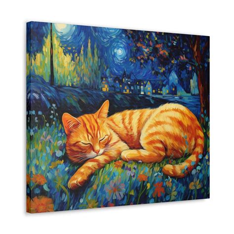 Orange Tabby Cat Canvas Colorful Feline Art Cat Lover T Etsy
