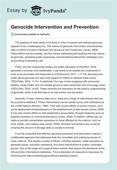 Genocide Intervention And Prevention 366 Words Critical Writing Example