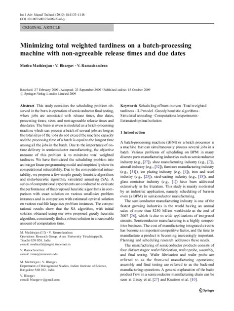 Pdf Minimizing Total Weighted Tardiness On A Batch Processing Machine With Non Agreeable