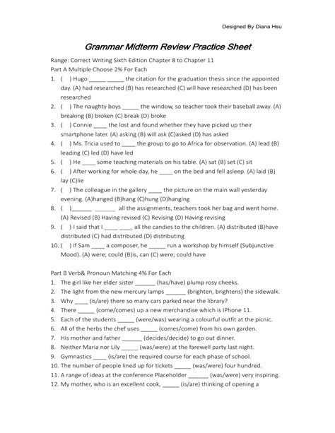 Grammar Midterm Review Practice Sheet