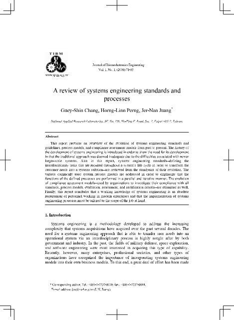 A Review Of Systems Engineering Standards And Processes