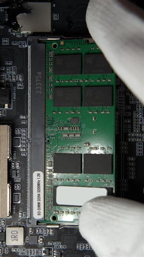 Ram Ddr4 Sodimm Installation In Pc With Connector On Motherboard Ram Ddr4 Sodimm Installation In Pc With Connector On Motherboard