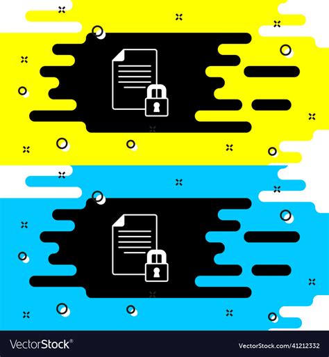 White Document And Lock Icon Isolated On Black Vector Image