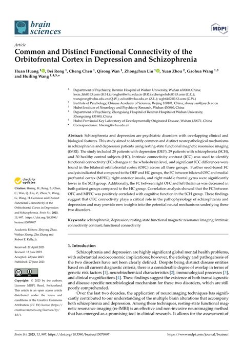 Pdf Common And Distinct Functional Connectivity Of The Orbitofrontal Cortex In Depression And