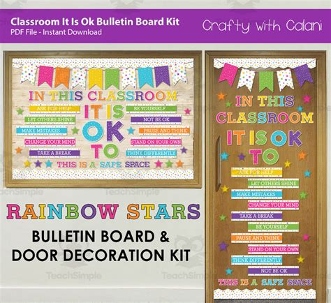 Bulletin Board It Is Ok To Class Display White Rainbow Stars Design By Teach Simple