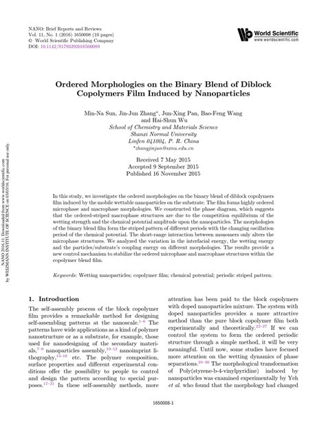 Pdf Ordered Morphologies On The Binary Blend Of Diblock Copolymers