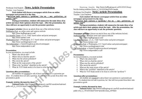 Newspaper Article Report Presentation Assignment Esl Worksheet By