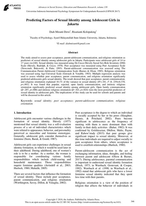 Pdf Predicting Factors Of Sexual Identity Among Adolescent Girls In