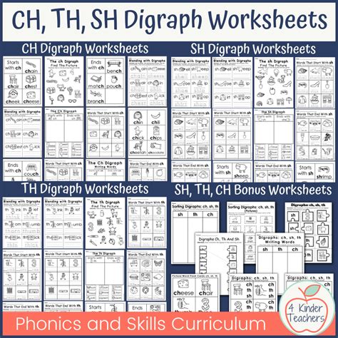 Sh Th Ch Digraphs Worksheets And Activities Kinder Teachers