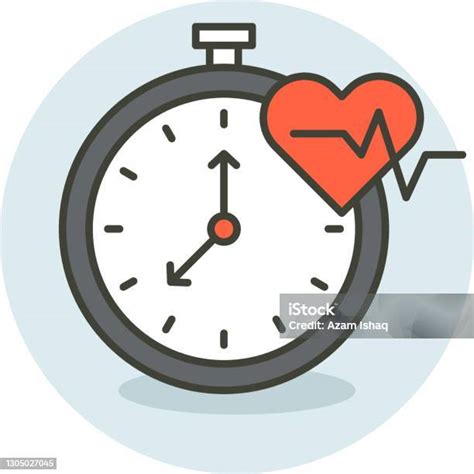 스톱워치 컨셉의 하트비트 펄스 분당 비트 벡터 컬러 라인 아이콘 디자인 흰색 배경의 체육관 피트니스 심볼 운동 장비 스톡