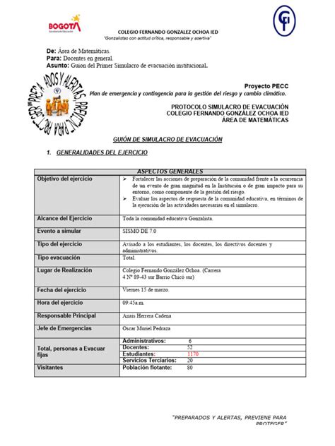 Guíon Funciones Proyecto Pecc Simulacro De Evacuación 2024 Pdf