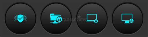 Set Cyber Security FTP Folder And Lock Laptop And Lock On Monitor Icon Vector Stock