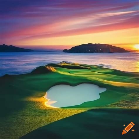 Sunset View Of A Pebble Beach Golf Course On Craiyon