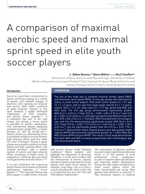 A Comparison Of Maximal Aerobic Speed And Maximal Sprint Speed In Elite Youth Soccer Players