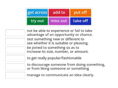 Phrasal Verbs Feelings And Experiences Match Up