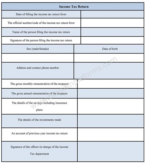 Income Tax Return Form Sample Forms