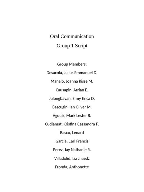 Oral Communication Script Group 1 Pdf
