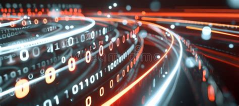 Vibrant Neon Binary Code Grid Amidst Swirling Abstract Shapes For A Digital Art Display Stock