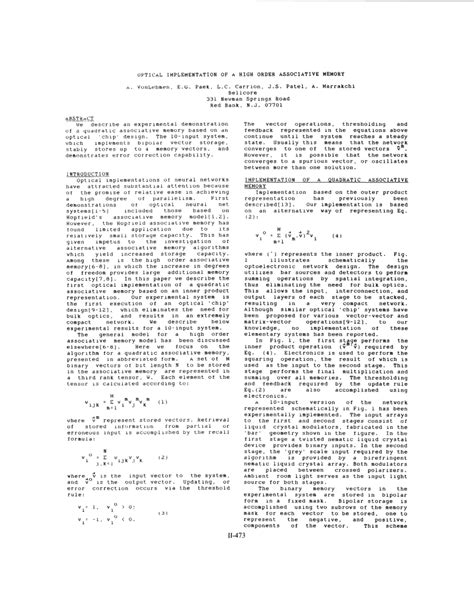 Pdf Optical Implementation Of A High Order Associative Memory