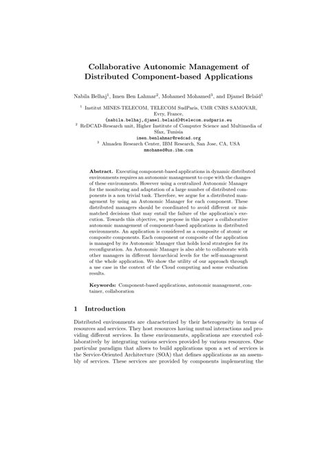 Pdf Collaborative Autonomic Management Of Distributed Component Based