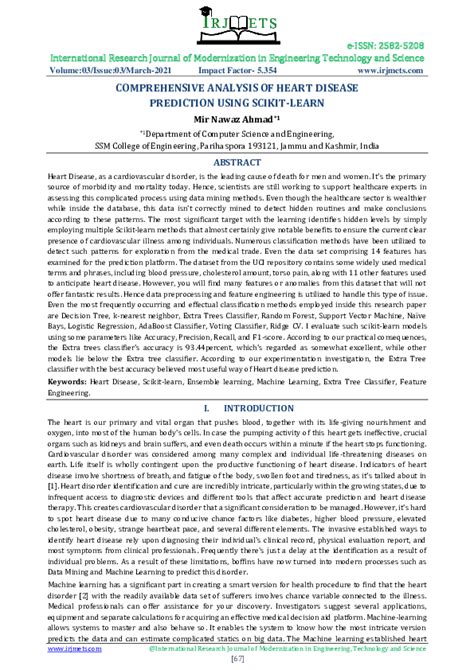 Pdf Comprehensive Analysis Of Heart Disease Prediction Using Scikit Learn International