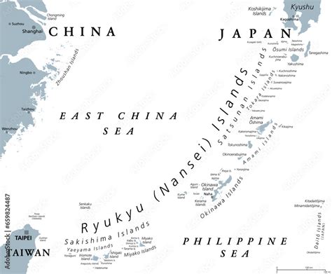 Ryukyu Islands Also Known As Nansei Islands Gray Political Map The Ryukyu Arc A Japanese
