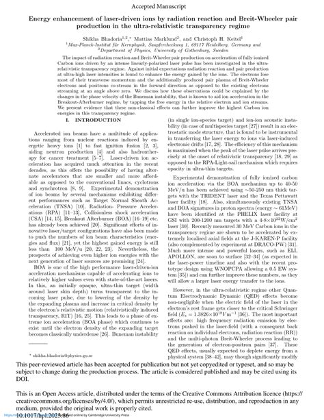 Pdf Energy Enhancement Of Laser Driven Ions By Radiation Reaction And