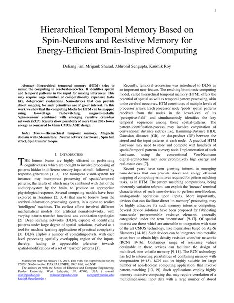 Pdf Hierarchical Temporal Memory Based On Spin Neurons And Resistive