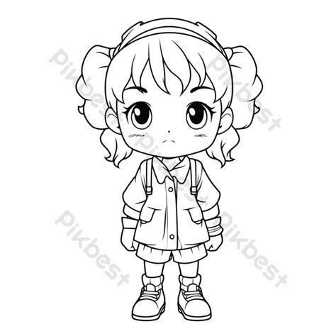 Cute Girl Coloring Pages Free Cartoon Outline Sketch Drawing Vector Png Images Png Free