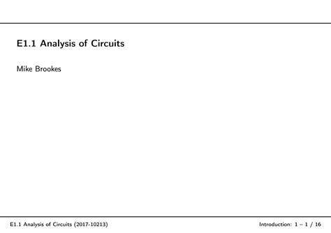 00100 Intro P Lecture Notes 1 E1 Analysis Of Cir Uits Mike Brookes 1 Introdu Tion ⊲1